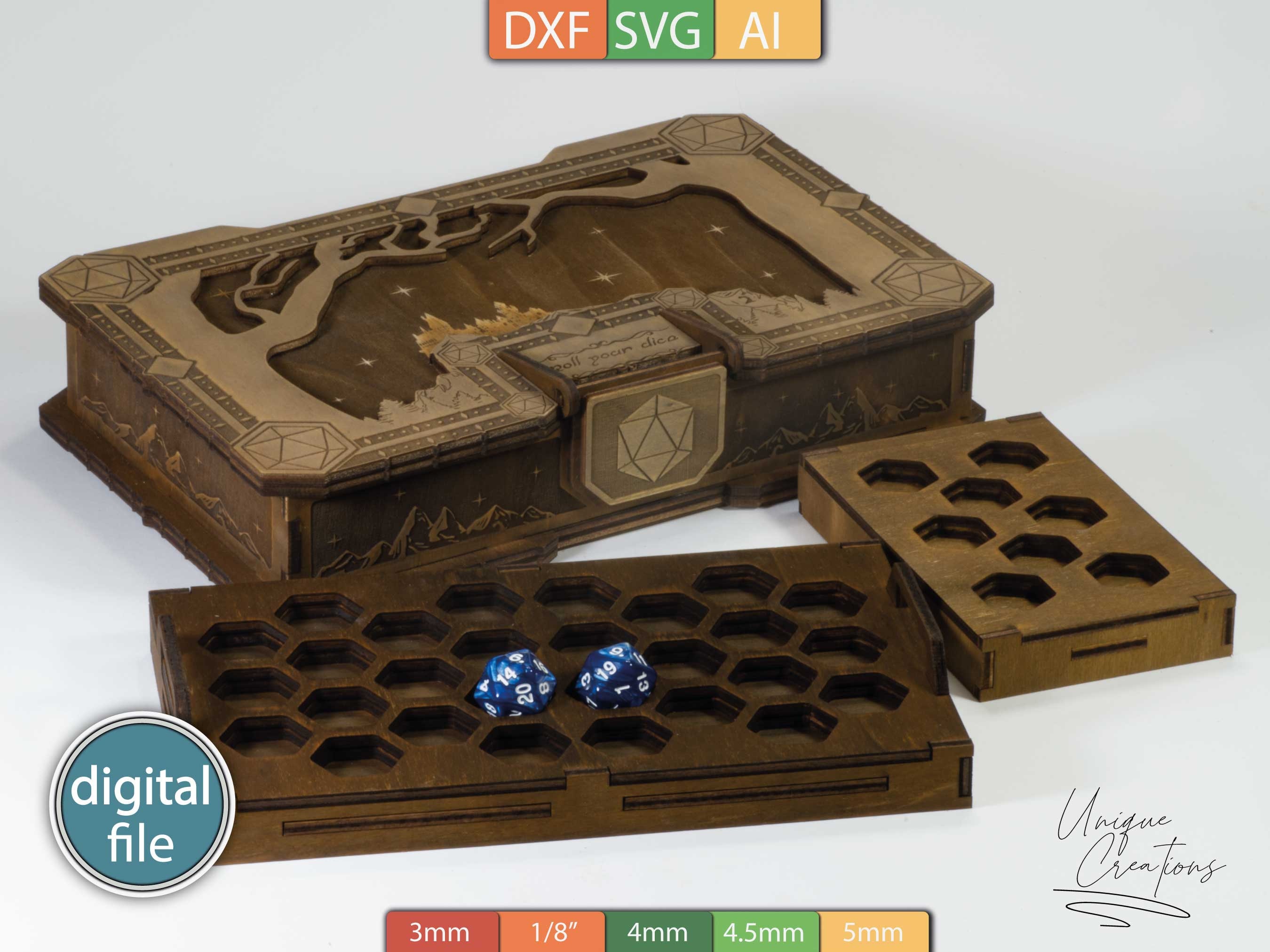 Dice Box Template 2 Inlays Engraved Design for Rpgs AI - Etsy