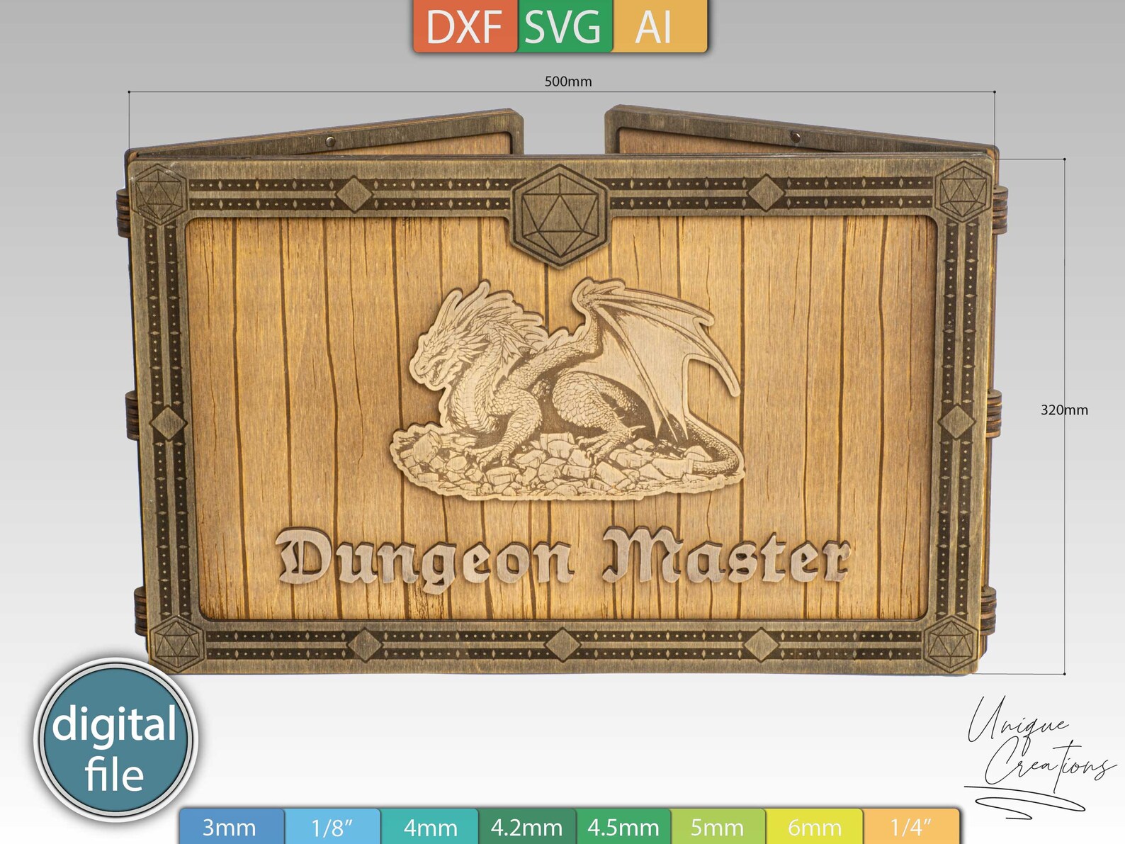Laser Cut Dungeon Master Screen Template - Dragon and Dice Design - DXF ...