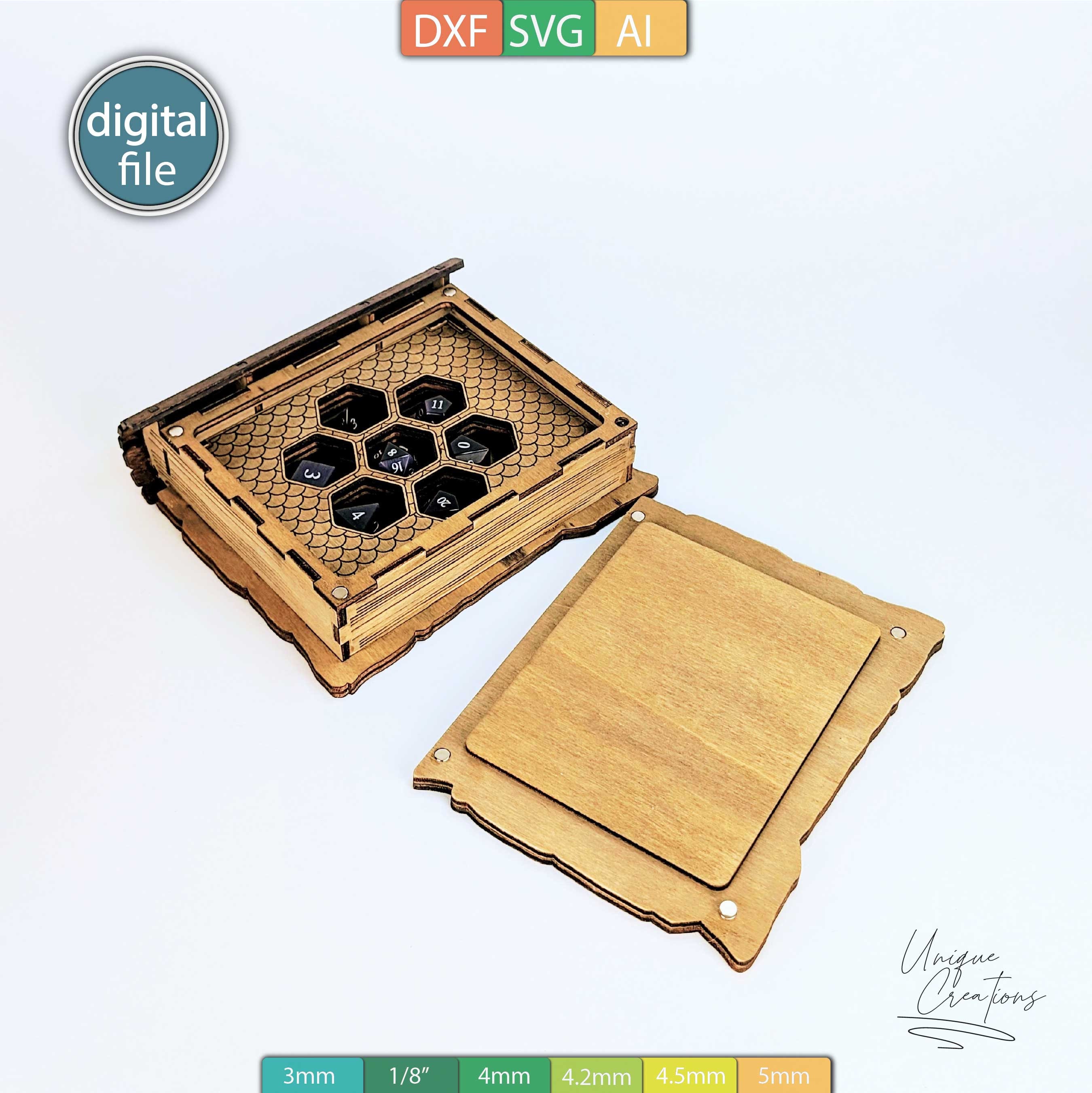 Laser Cut Book Dice Box Template With Magnetic Lid, Dragon Emblem ...