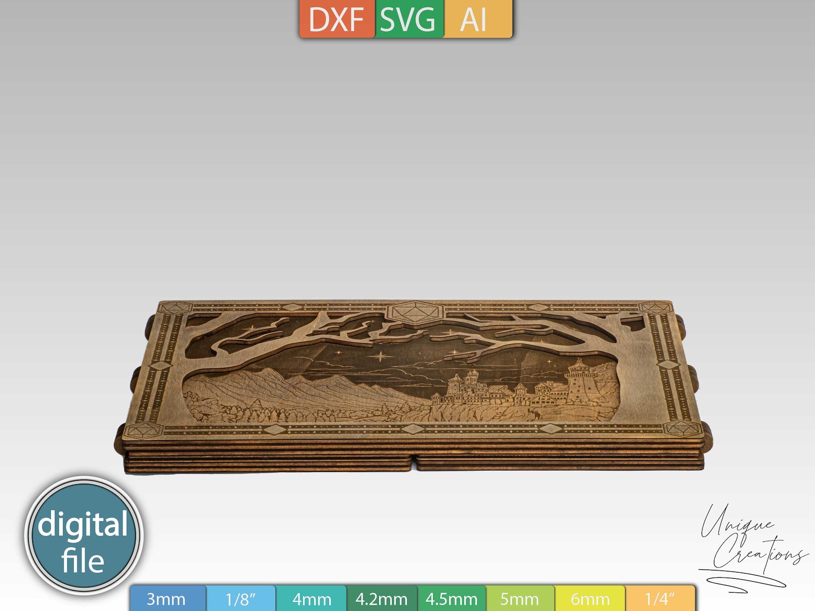 Laser Cut Dungeon Master Screen Template - Landscape and Dice Design ...