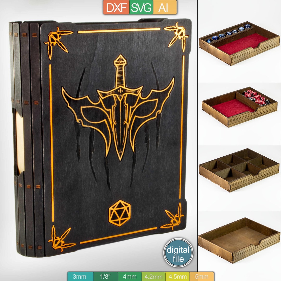 Laser Cut Book Slider Rogue Dice Box Template, 4 Inlays- Engraved ...