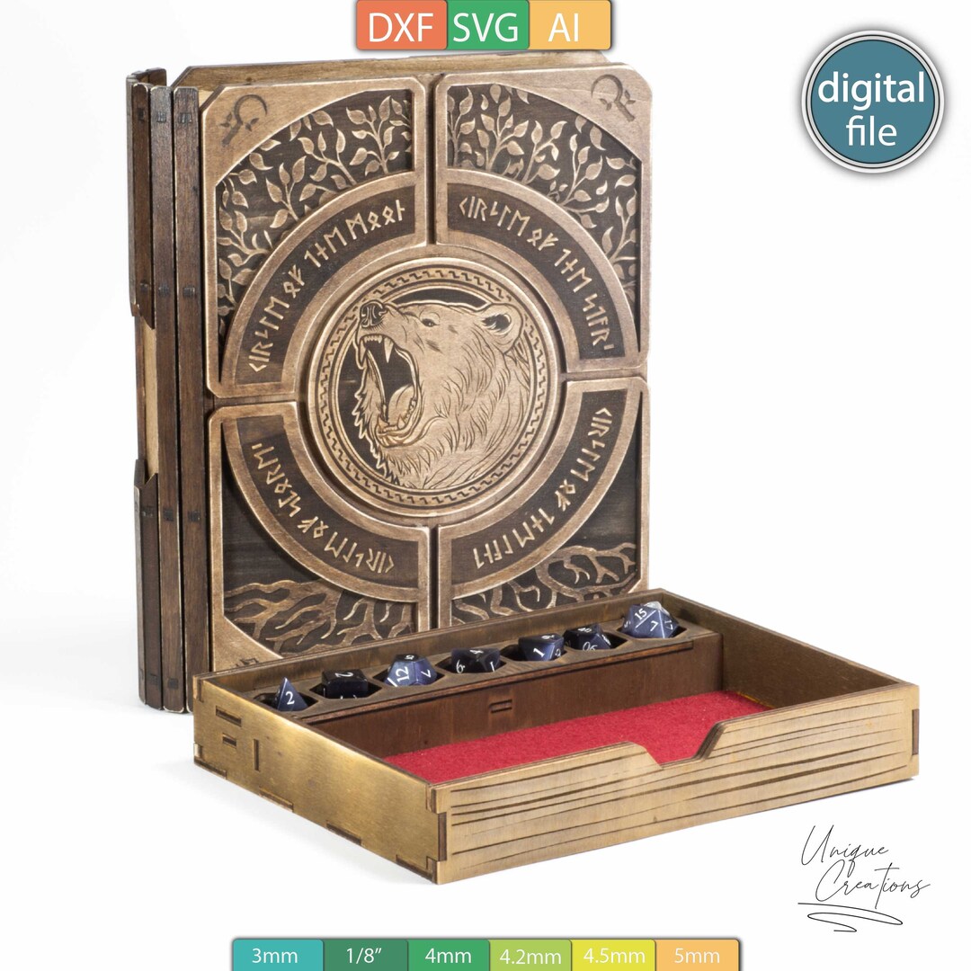 Bookslider Druid Dice Box Laser Cutting Template, 4 Inlays- Engraved ...