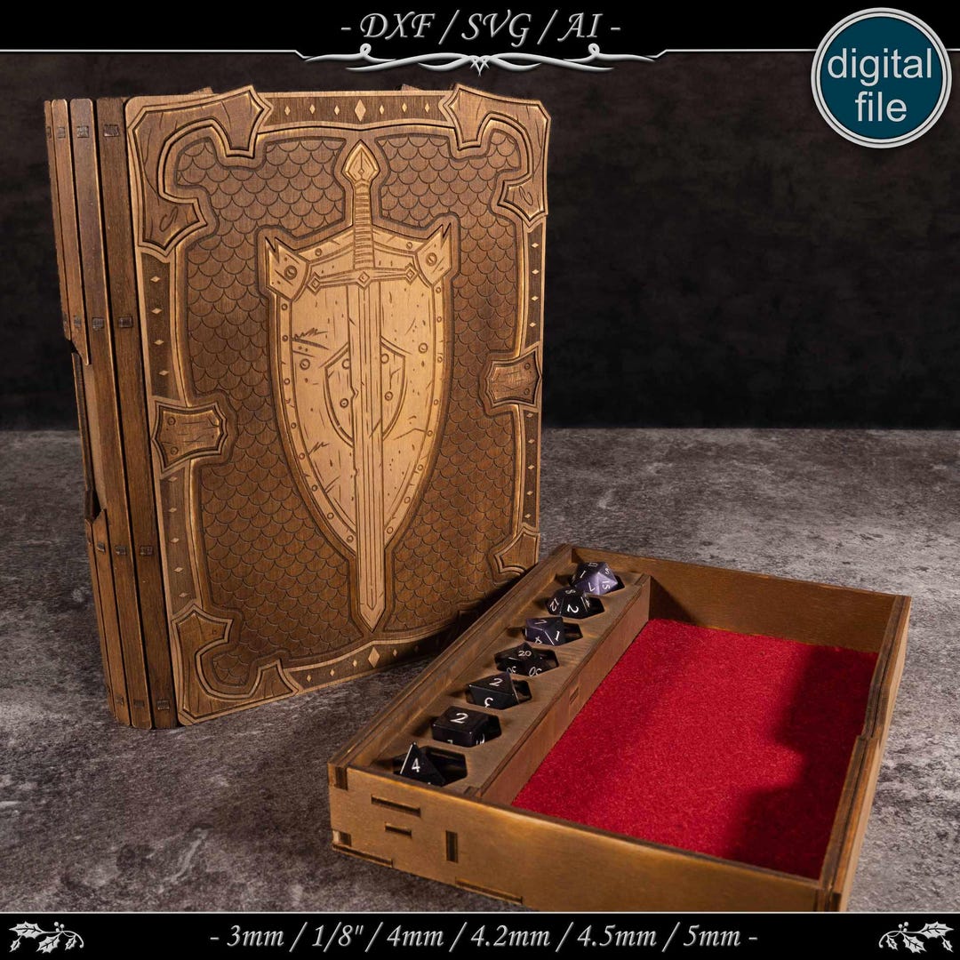 Laser Cut Dice Box Template SVG DXF AI | Engraved Dice Box 4 Inlays ...