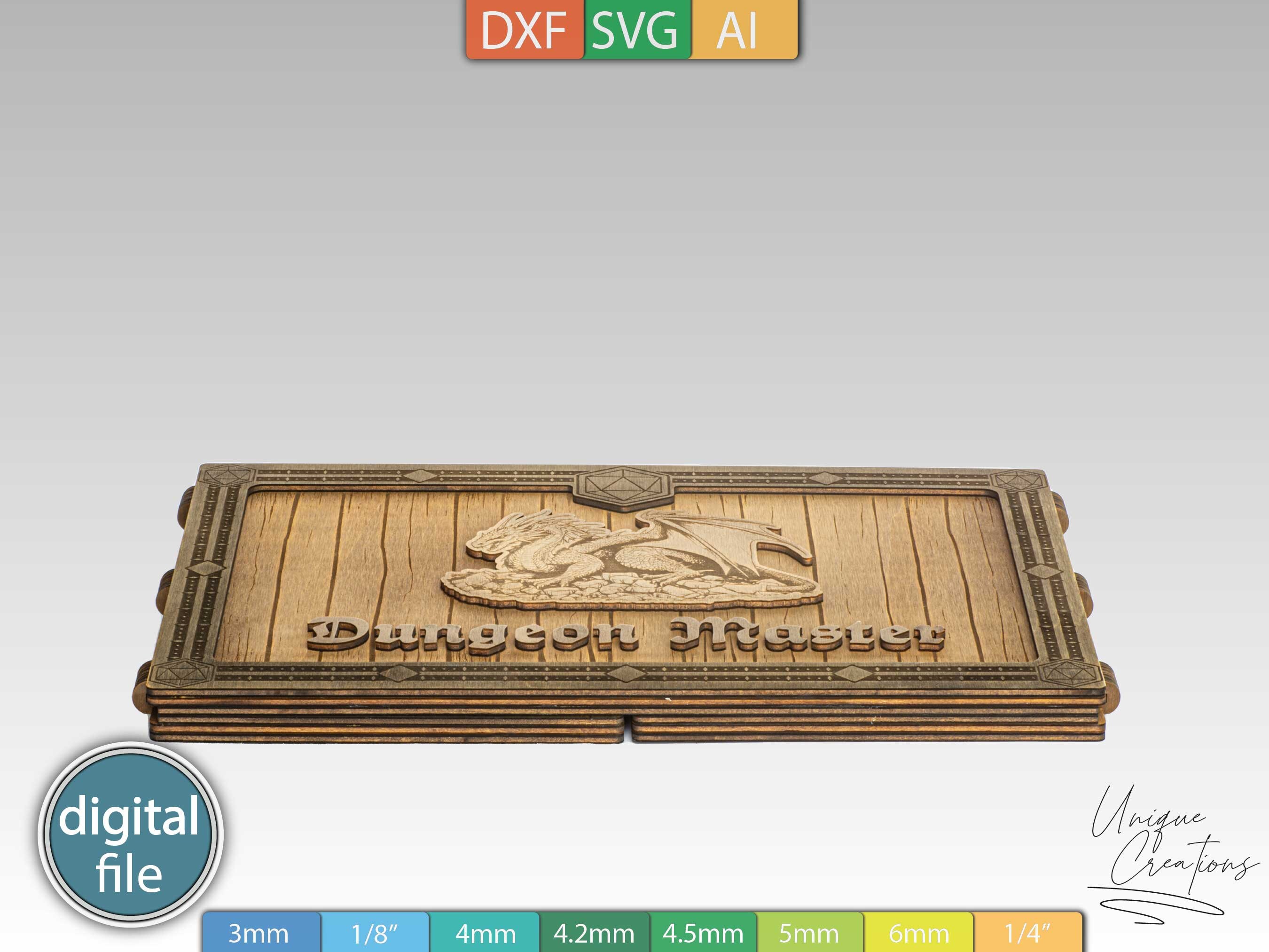Laser Cut Dungeon Master Screen Template - Dragon and Dice Design - DXF ...