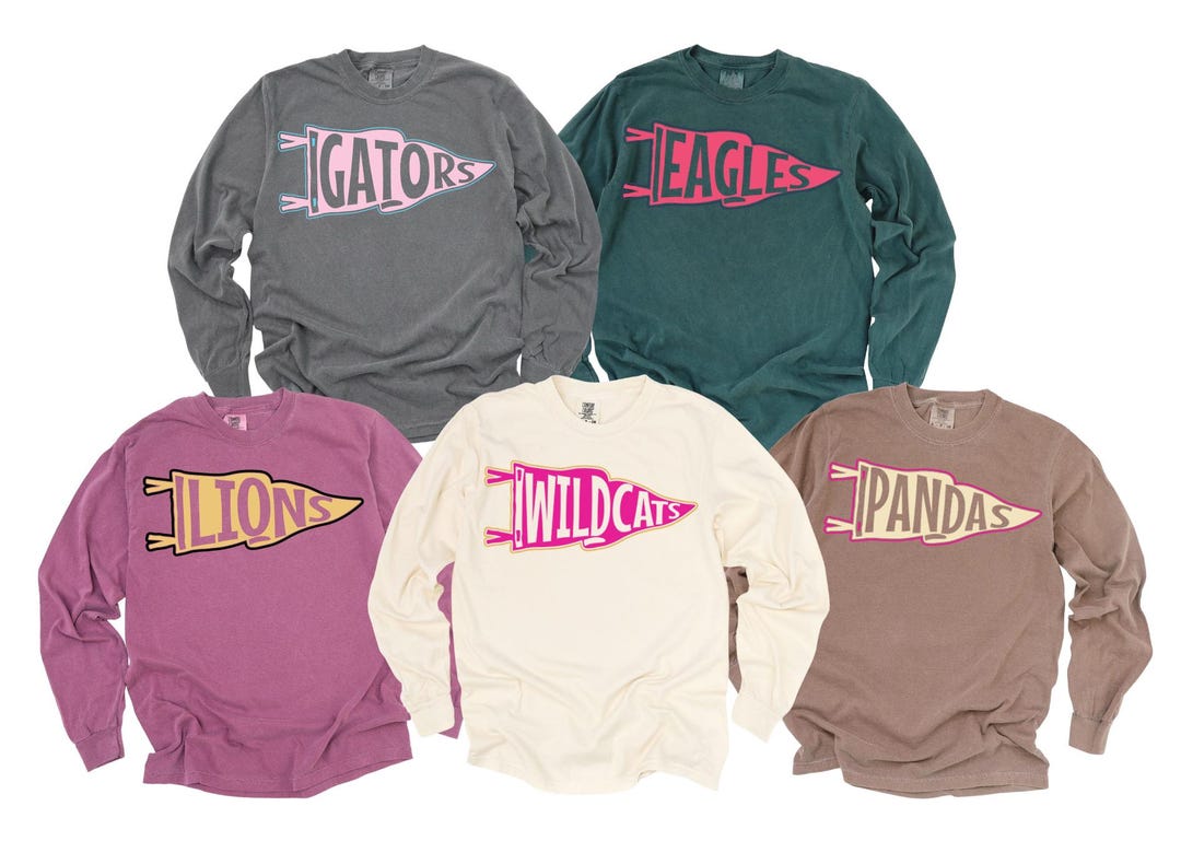 Custom Pennant Flag Mascot Sweatshirt, Cheer Team Long Sleeve ...