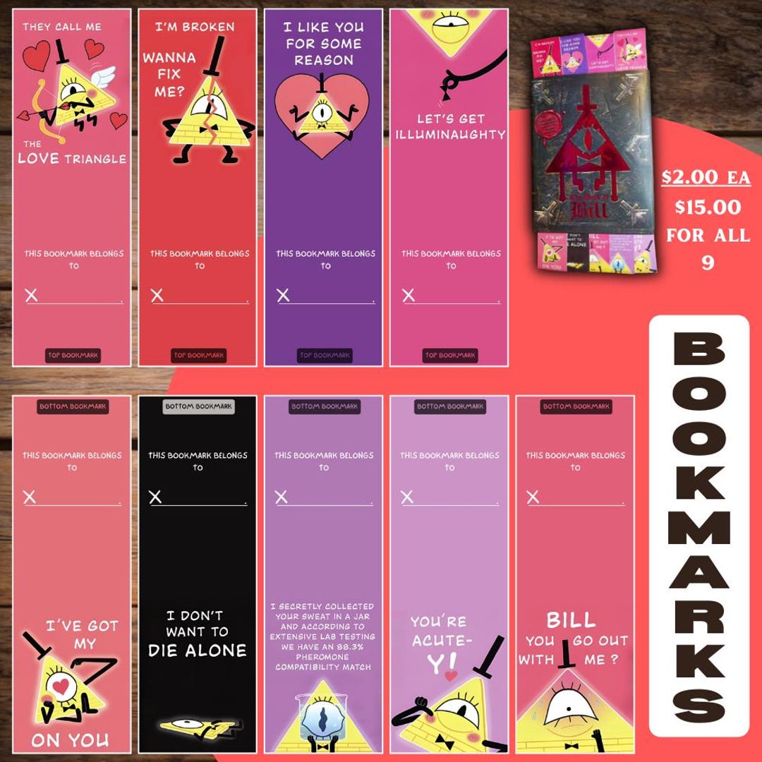 Bill Cipher Valentine's Bookmarks: Gravity Falls Funny Bookworm Gift - Etsy