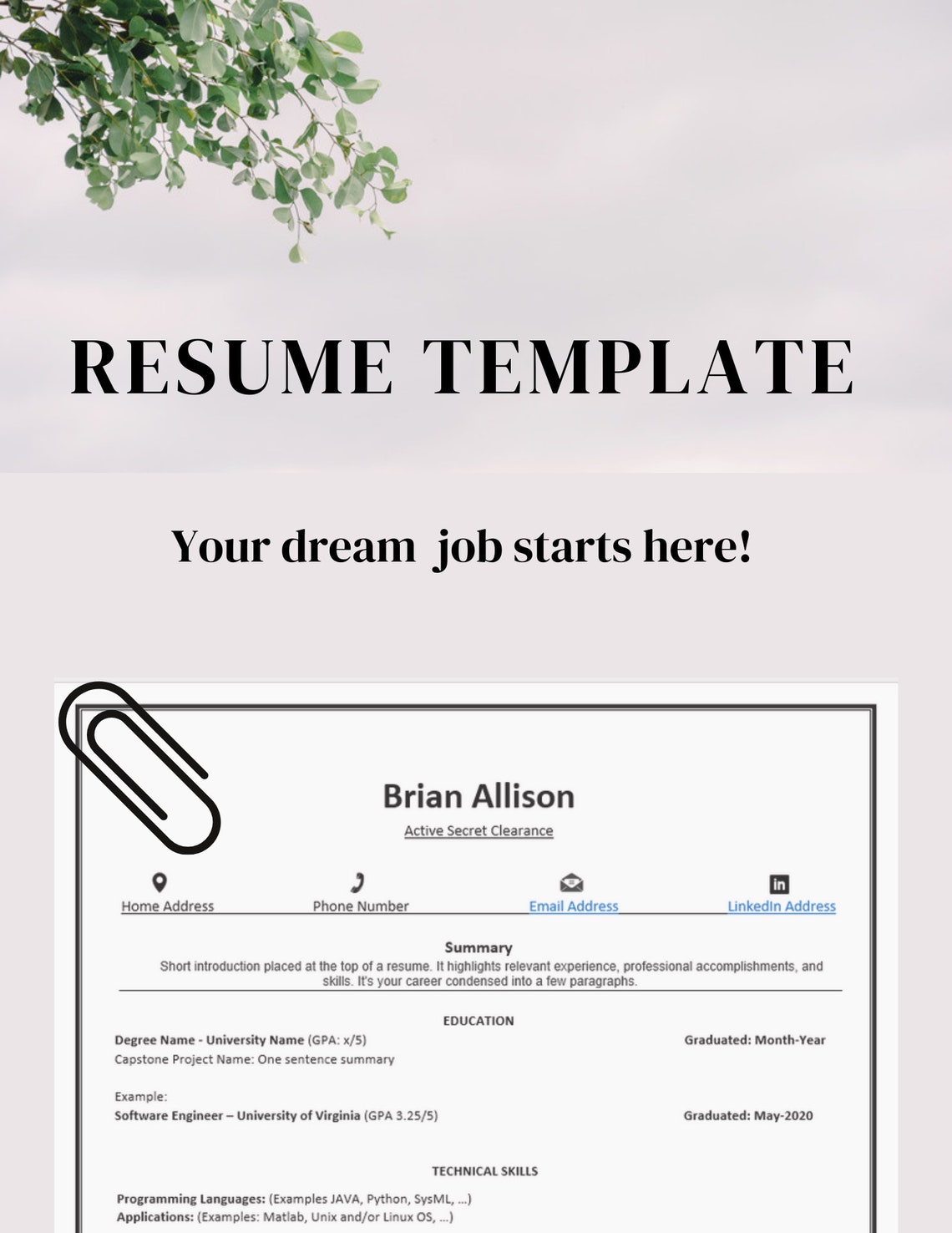 Best Resume Template for Beginners - Etsy