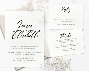 Simple Wedding Invitation Set Modern Minimalist Wedding - Etsy