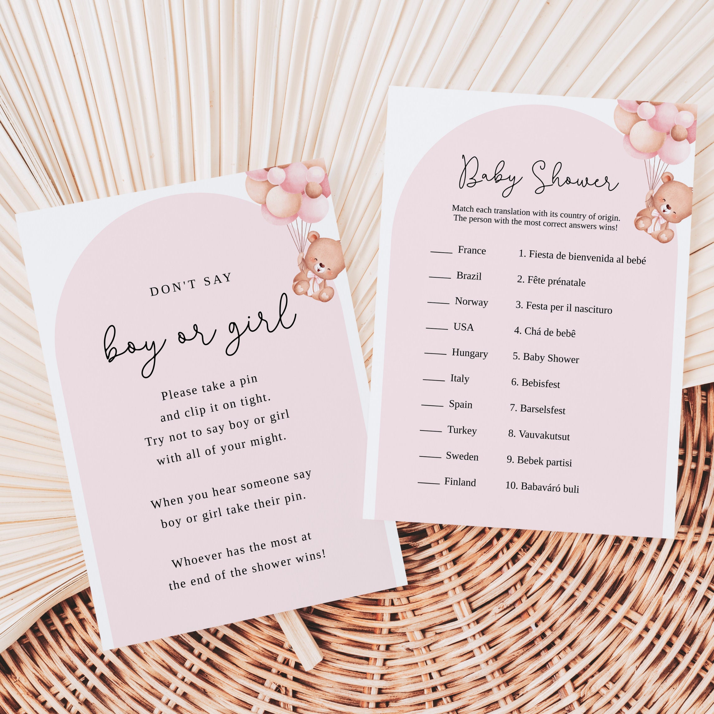 Teddy Bear Baby Shower Games Printable Editable Baby Shower Games Bundle Baby Shower Games Pink ...