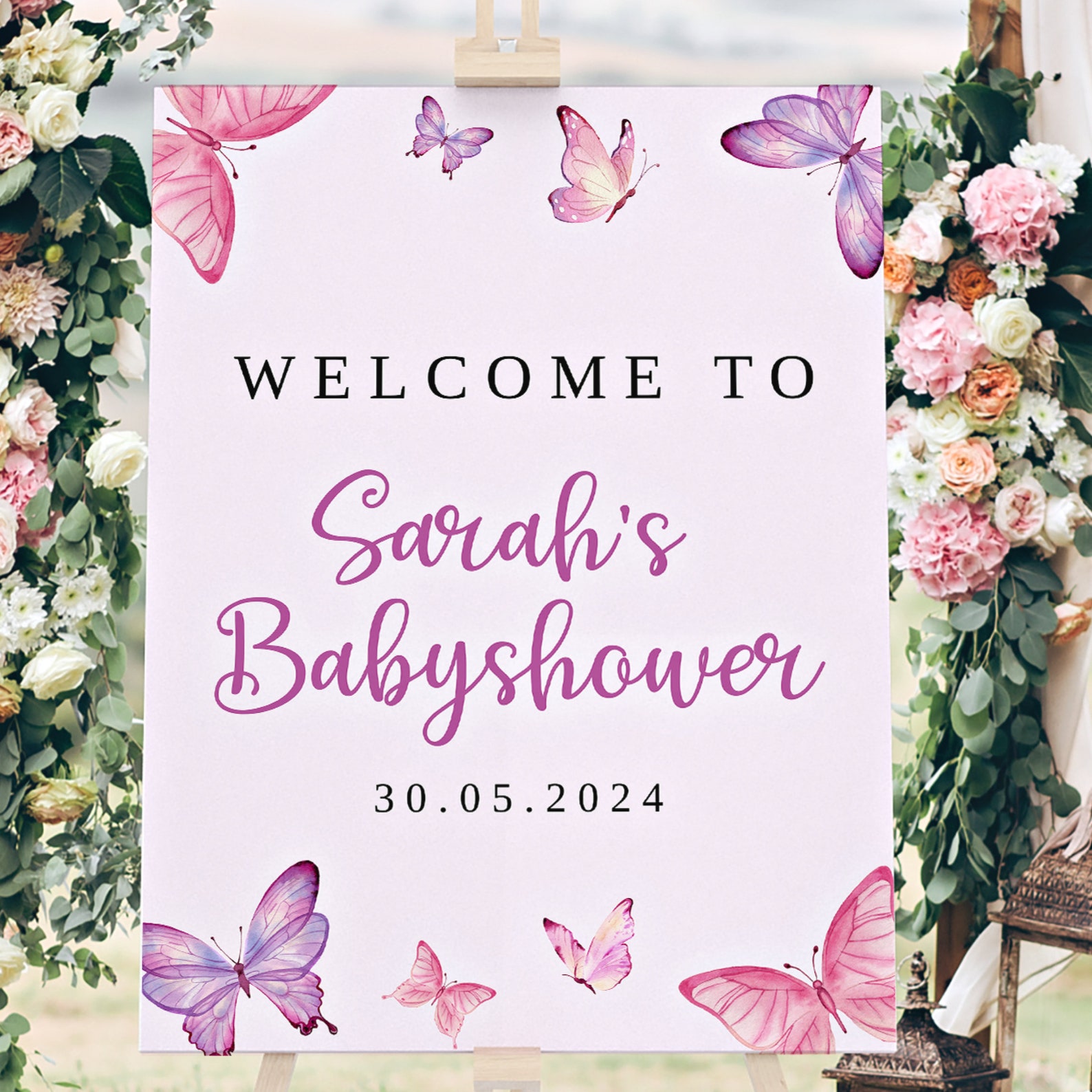 Editable Butterfly Baby Shower Welcome Sign Purple Butterfly Sign ...