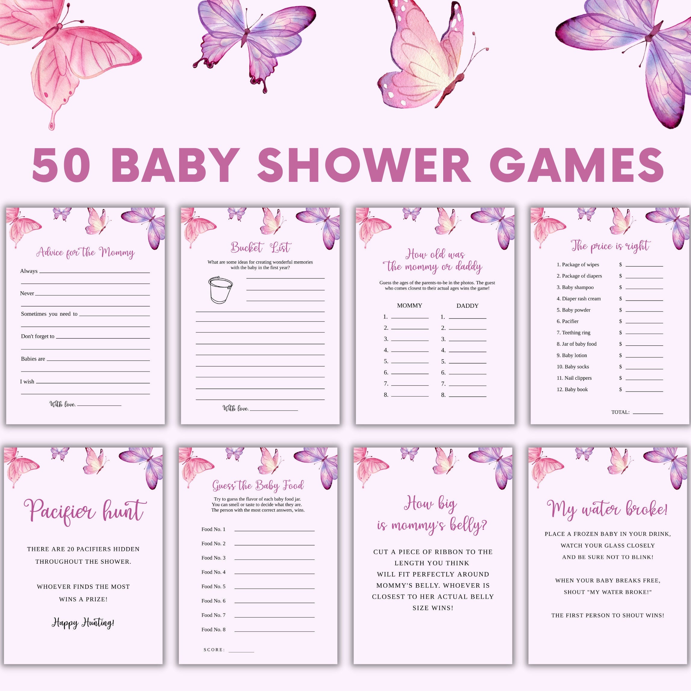 Editable Butterfly Baby Shower Games Butterfly Baby Shower Games ...