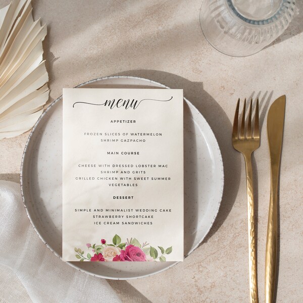 Red Rose Wedding Menu - Etsy