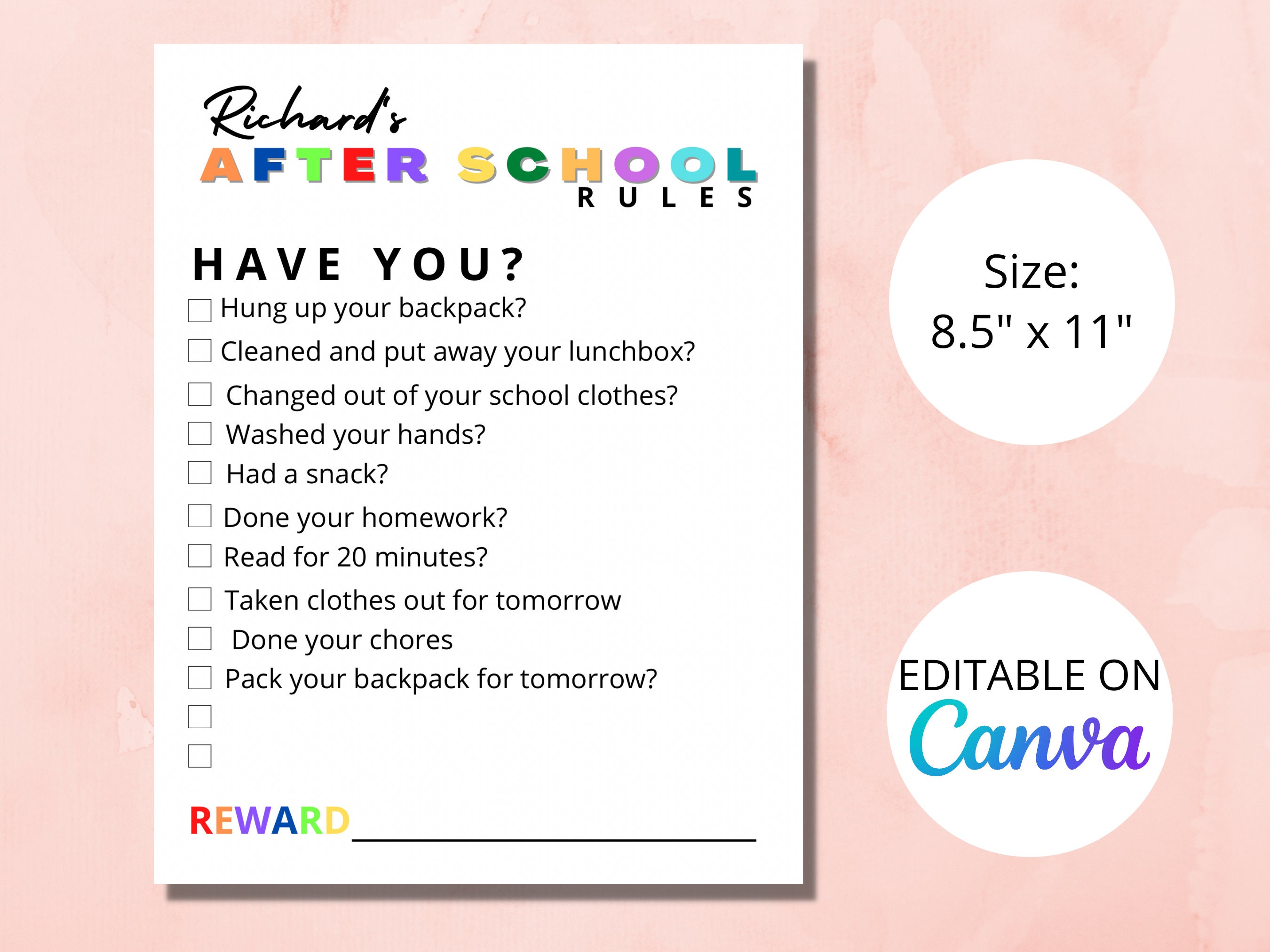 EDITABLE & PRINTABLE Afters School Rules for Kids, After School Rule ...