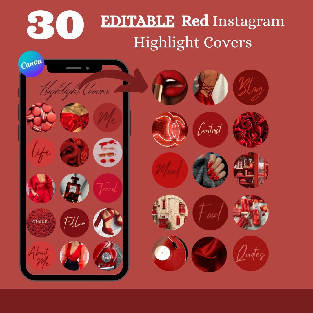 30 Red Aesthetic Instagram Highlights, Editable Canva Instagram ...
