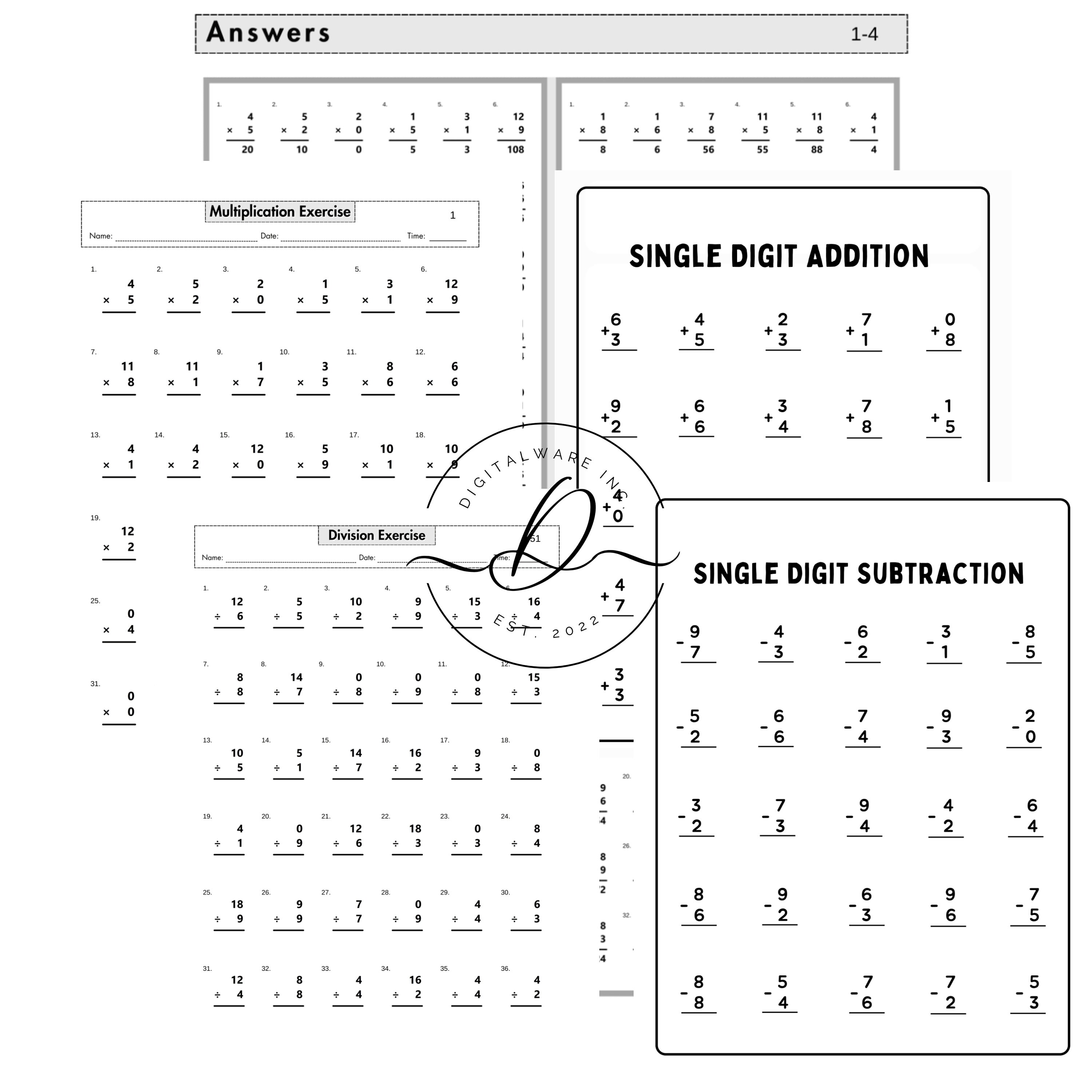 Kindergarten & Grade 1-3 Math Activity 150 Pages 5000 Digit Exercise ...