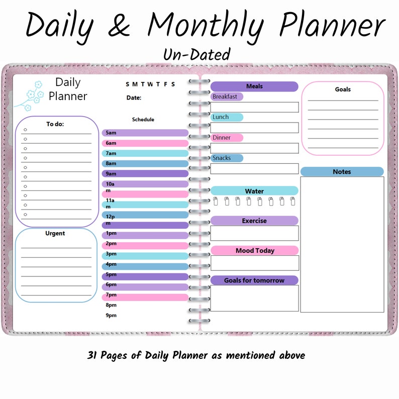 Undated Pastel Planner 2024 Daily & Monthly Un-dated Printable Digital ...