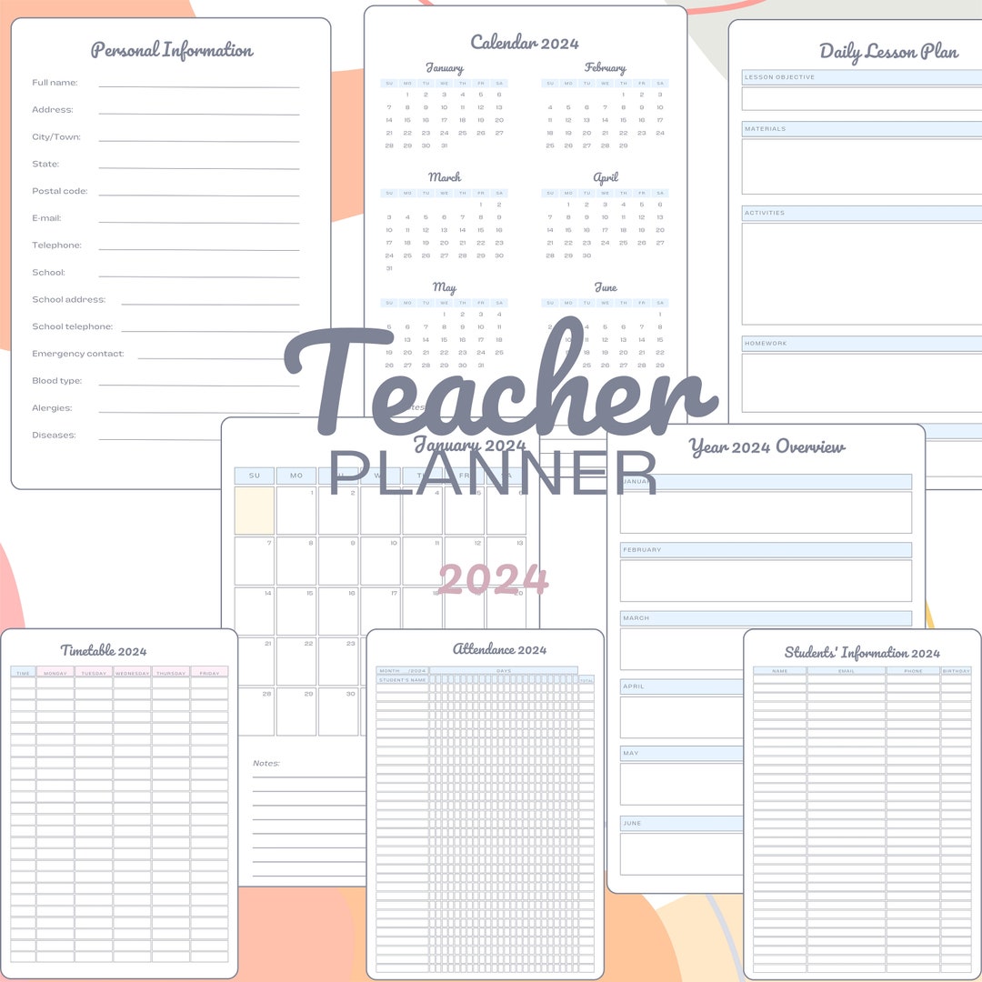 Teacher Planner Aesthetic Style 2024 Printable School Planner daily ...