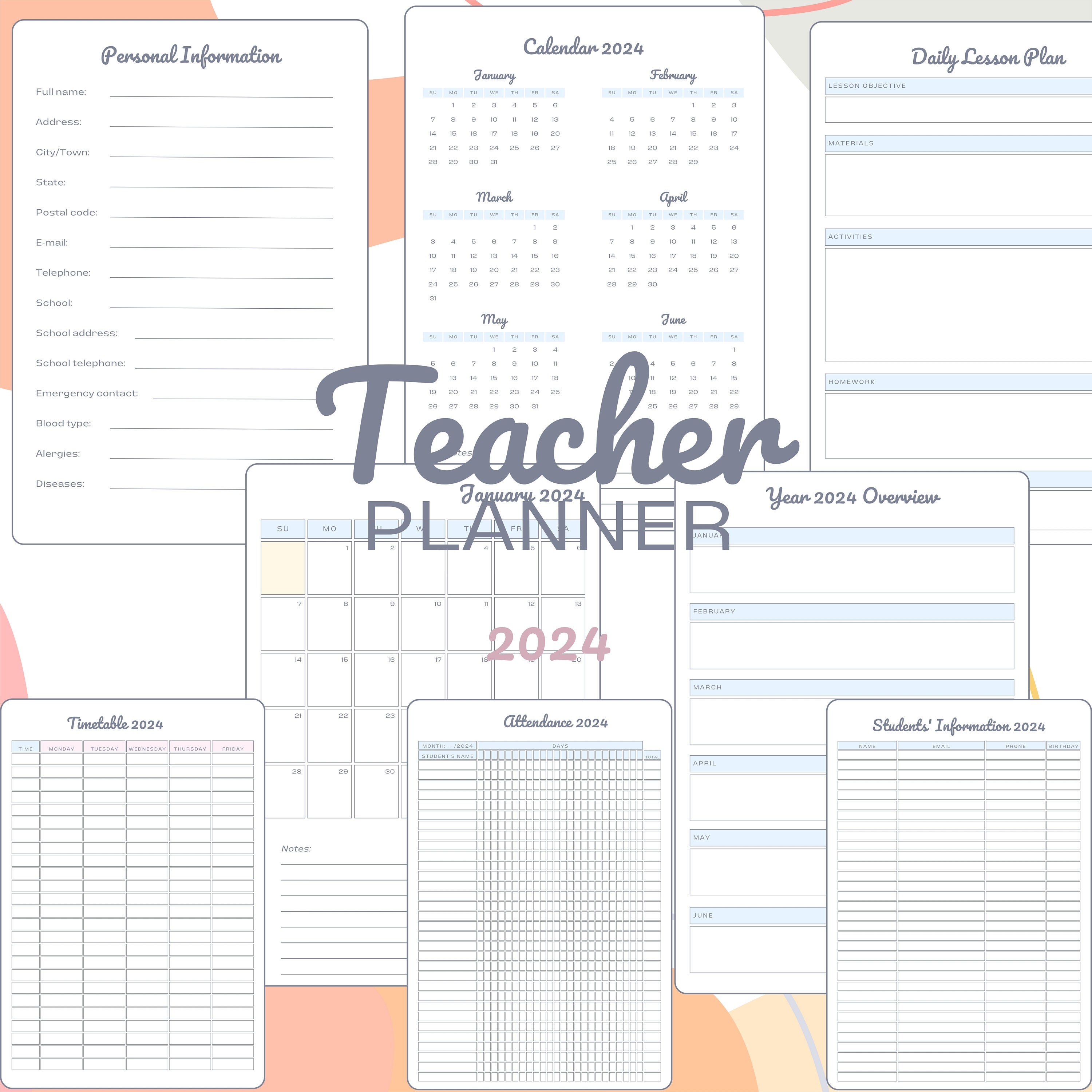 Teacher Planner Aesthetic Style 2024 Printable School Planner daily ...