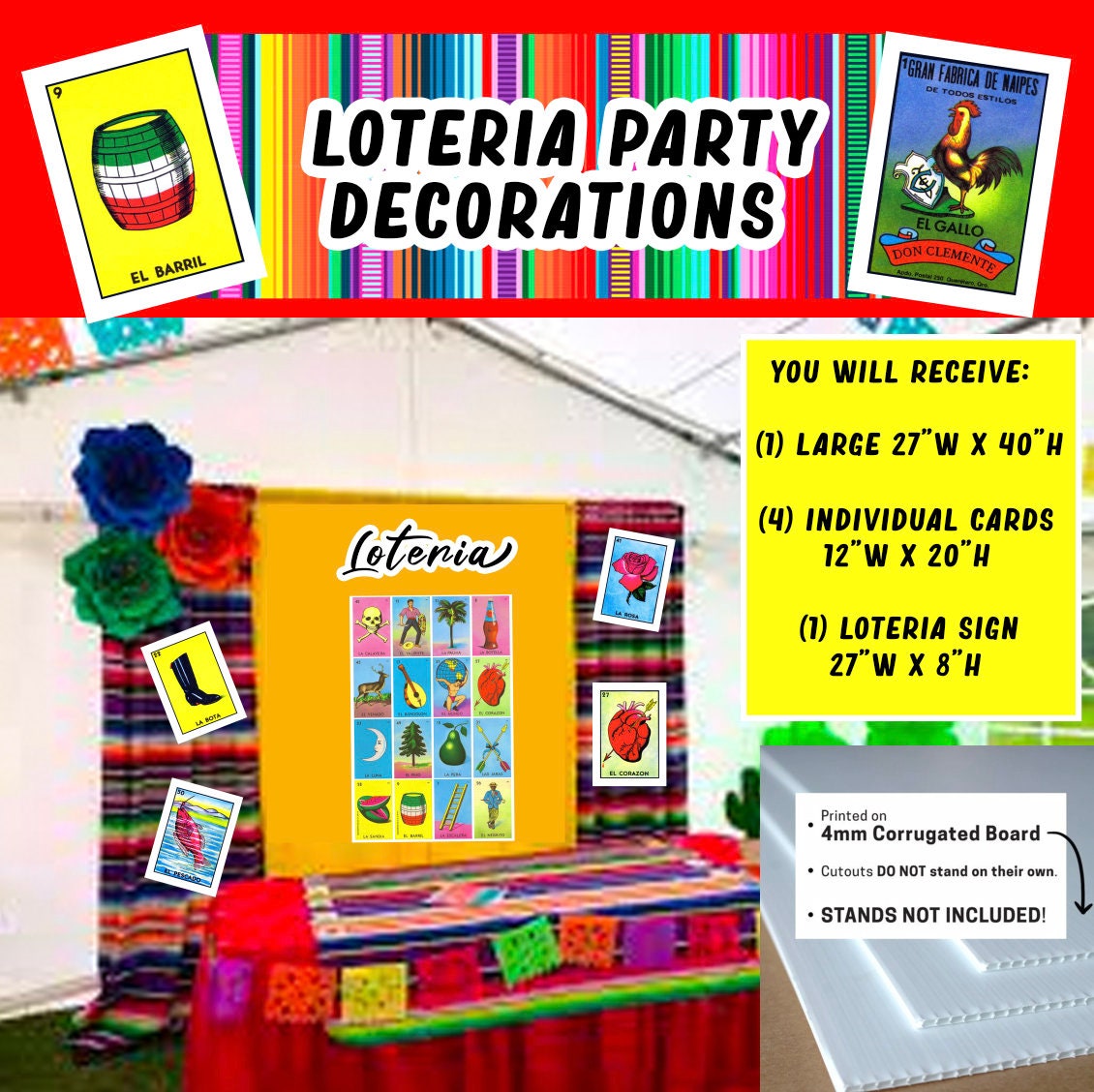 Loteria Party Table Decor, Mexican Bingo, Chalupa, Cards, Yard Sings ...
