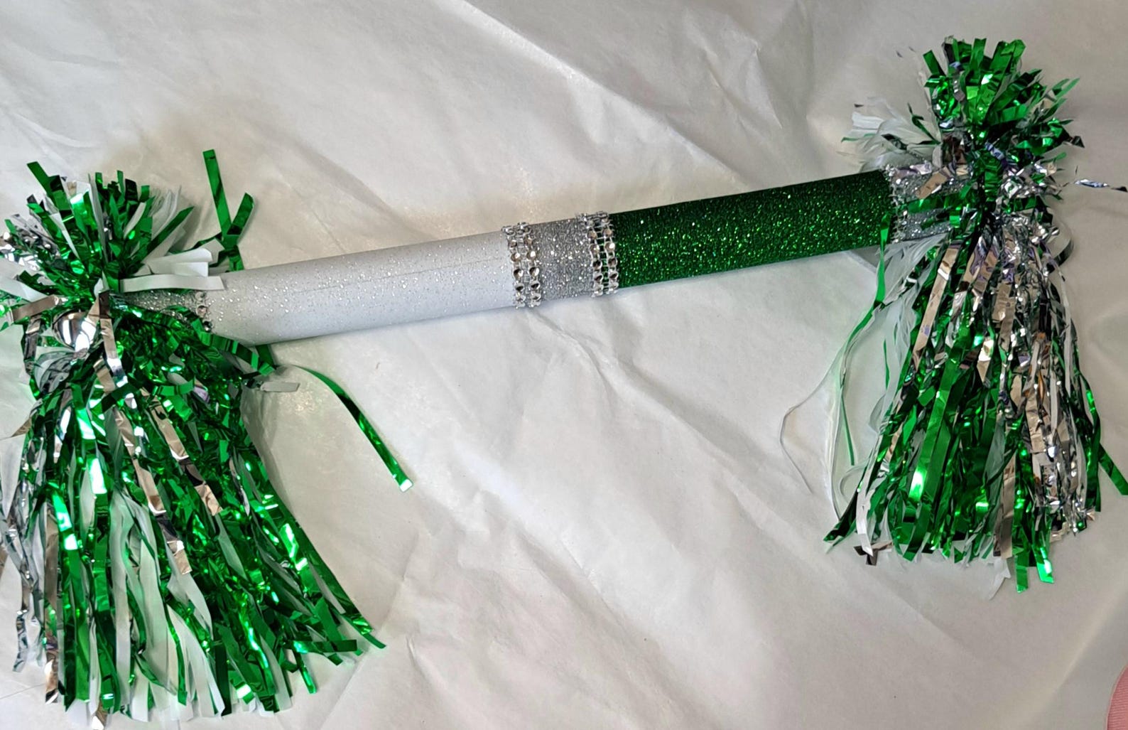 Spirit Stick - Green White and Silver Glitter With Green, Silver and ...