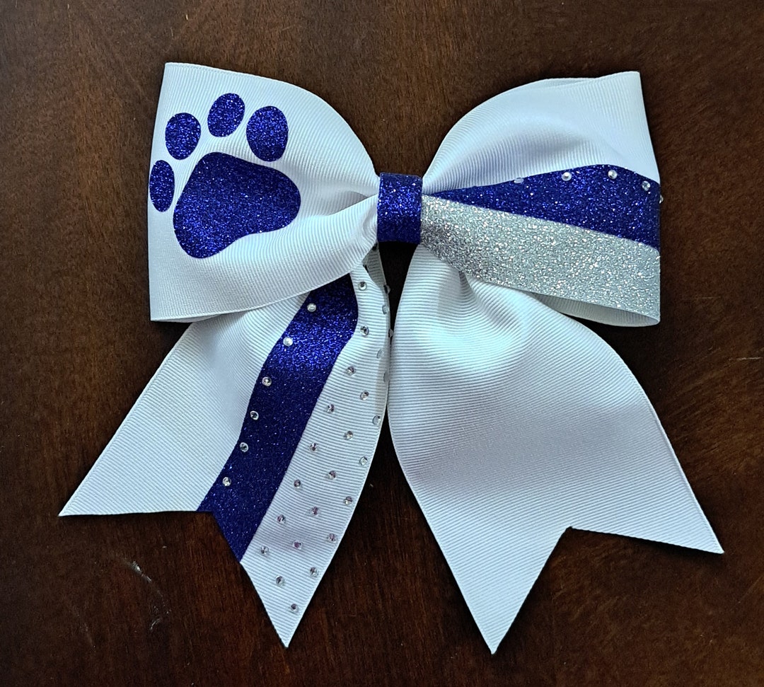 Blue and White Paw Print With Rhinestone Hair Bow - Etsy