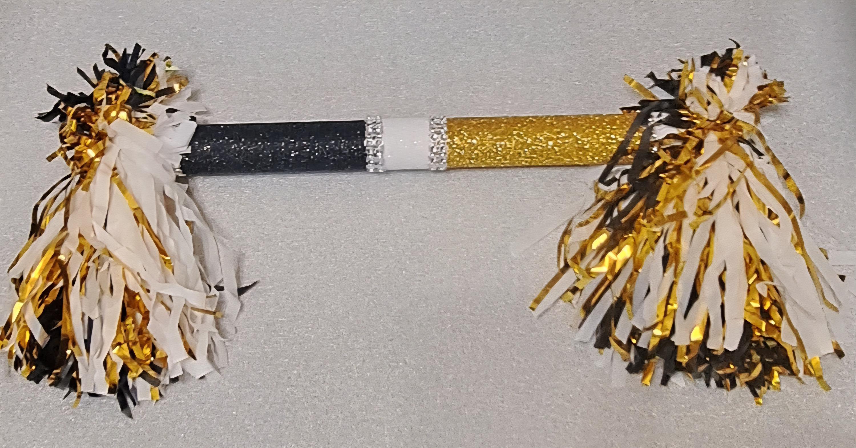 Spirit Stick - Black and Gold Glitter With Black White and Gold Tassels ...