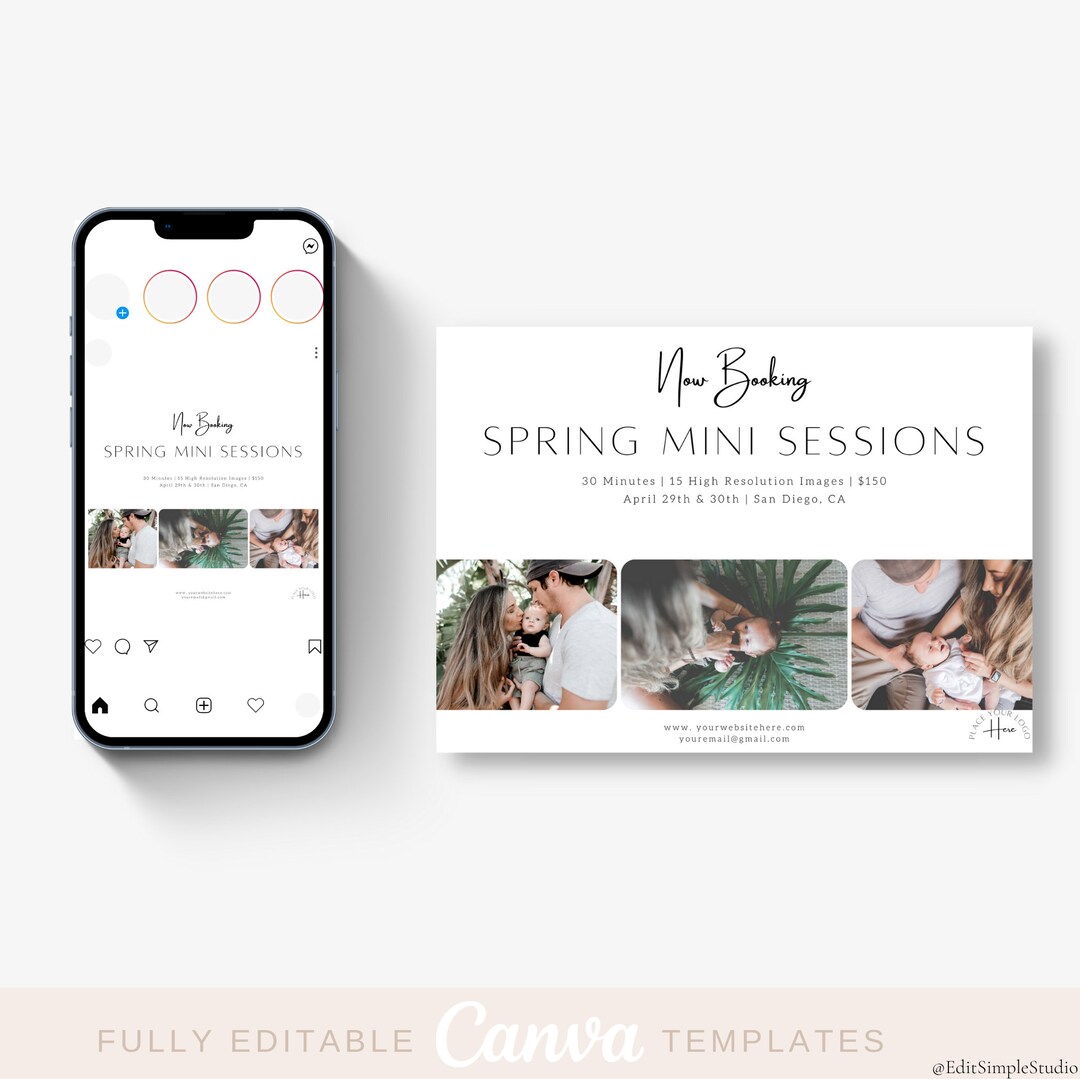 Spring Mini Session Template Editable Canva | Marketing Template ...