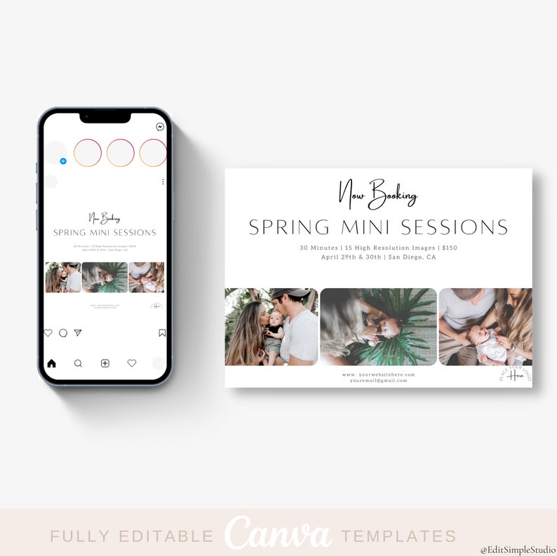 Spring Mini Session Template Editable Canva | Marketing Template ...
