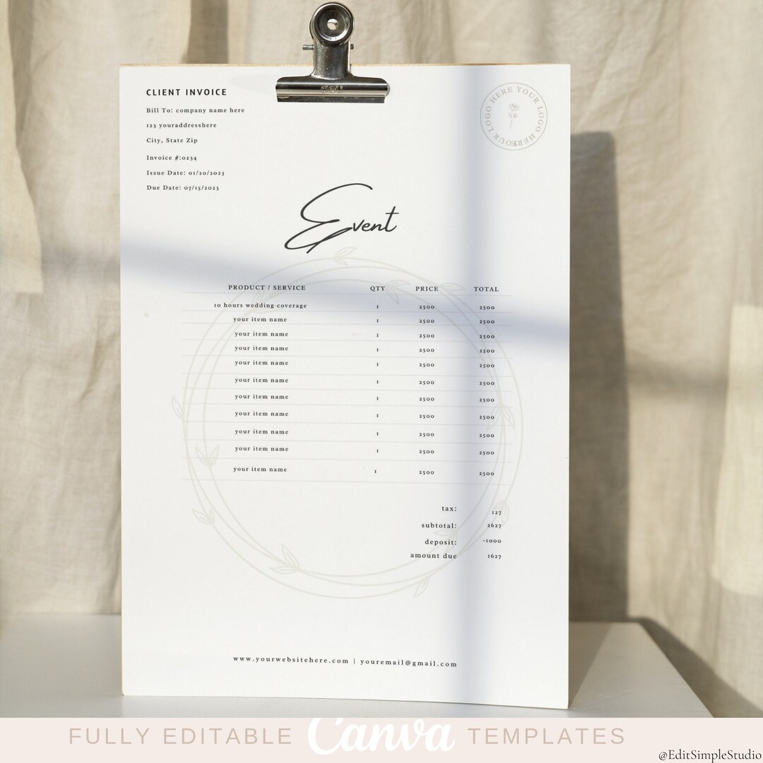 Photography Invoice Template Canva | Photographer Receipt, Easy to Use ...