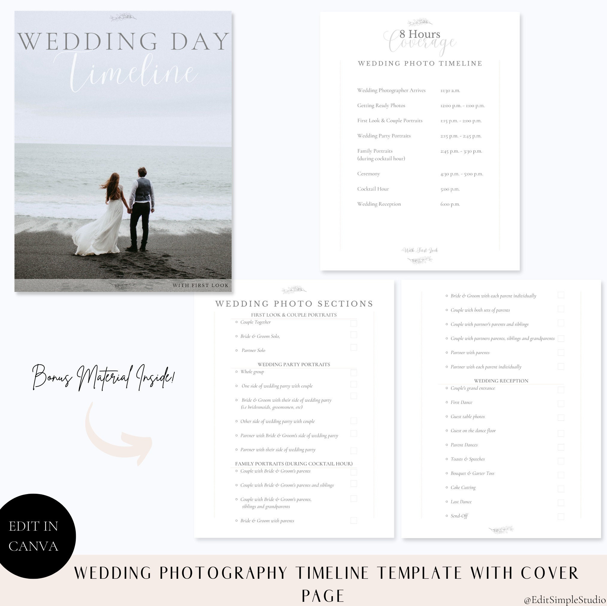 Wedding Timeline Template | Canva for Photographers With First Look ...