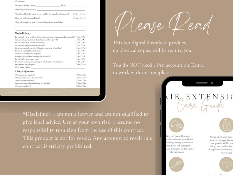 EDITABLE Hair Extensions Contract,hair Extensions Consultation Form ...