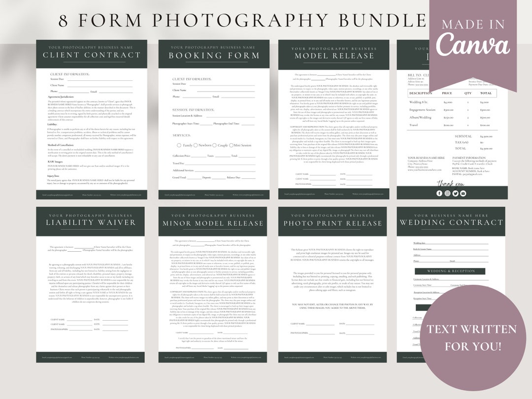 Photography Business Forms Bundle, Model Release Template, Photography ...
