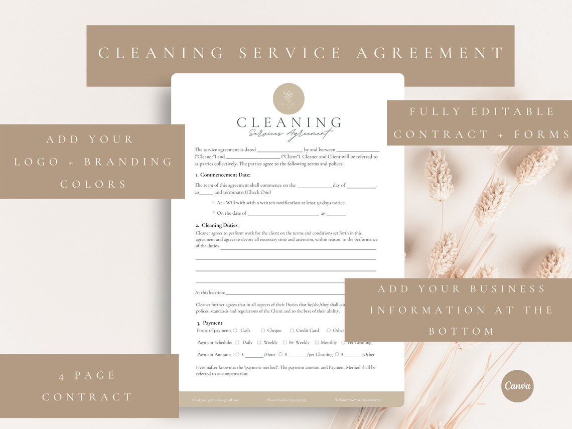 EDITABLE Cleaning Service Contract Bundle Maid Forms CANVA - Etsy