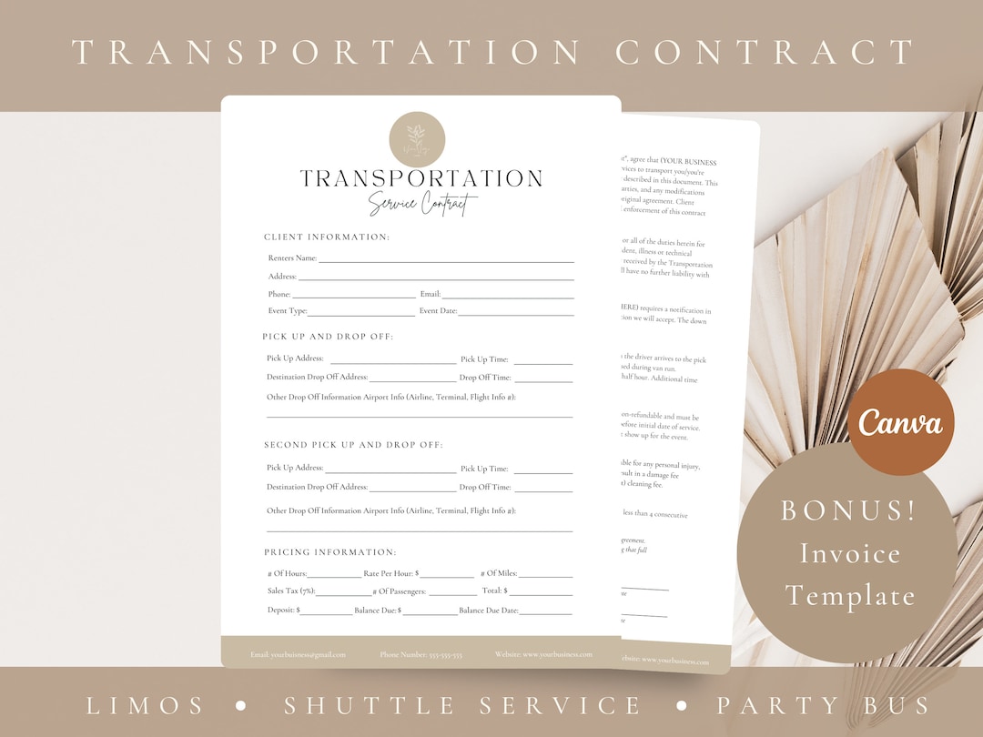 Event Transportation Service Agreement,transportation Contract,wedding ...