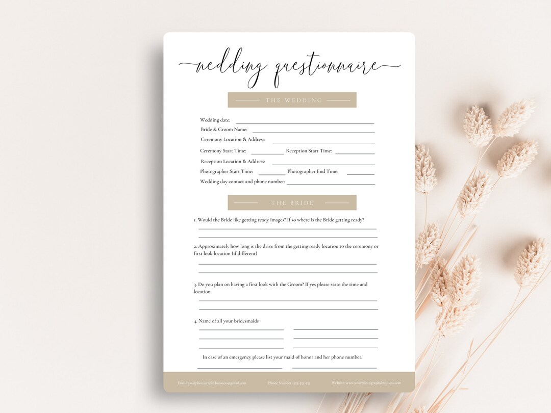Wedding Photography Questionnaire,wedding Client Checklist,editable ...
