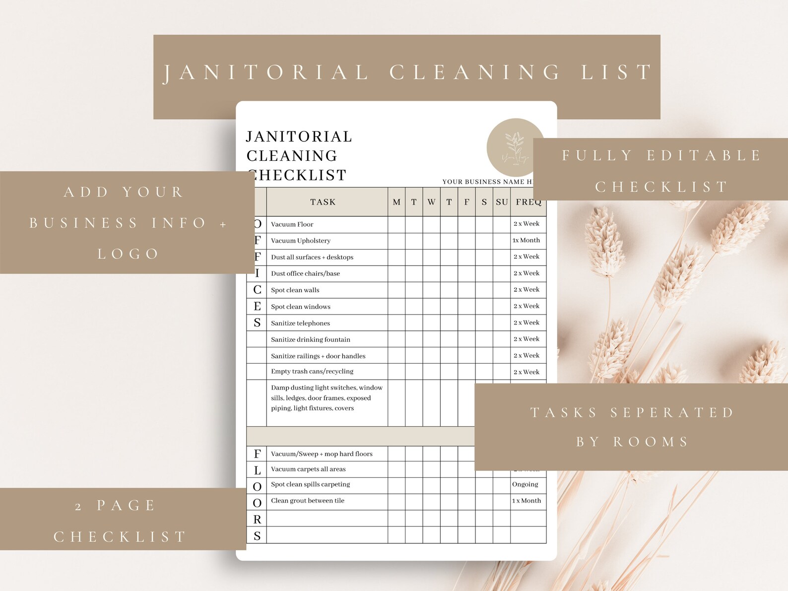 EDITABLE Janitorial Cleaning Check List,company Cleaning Checklist ...