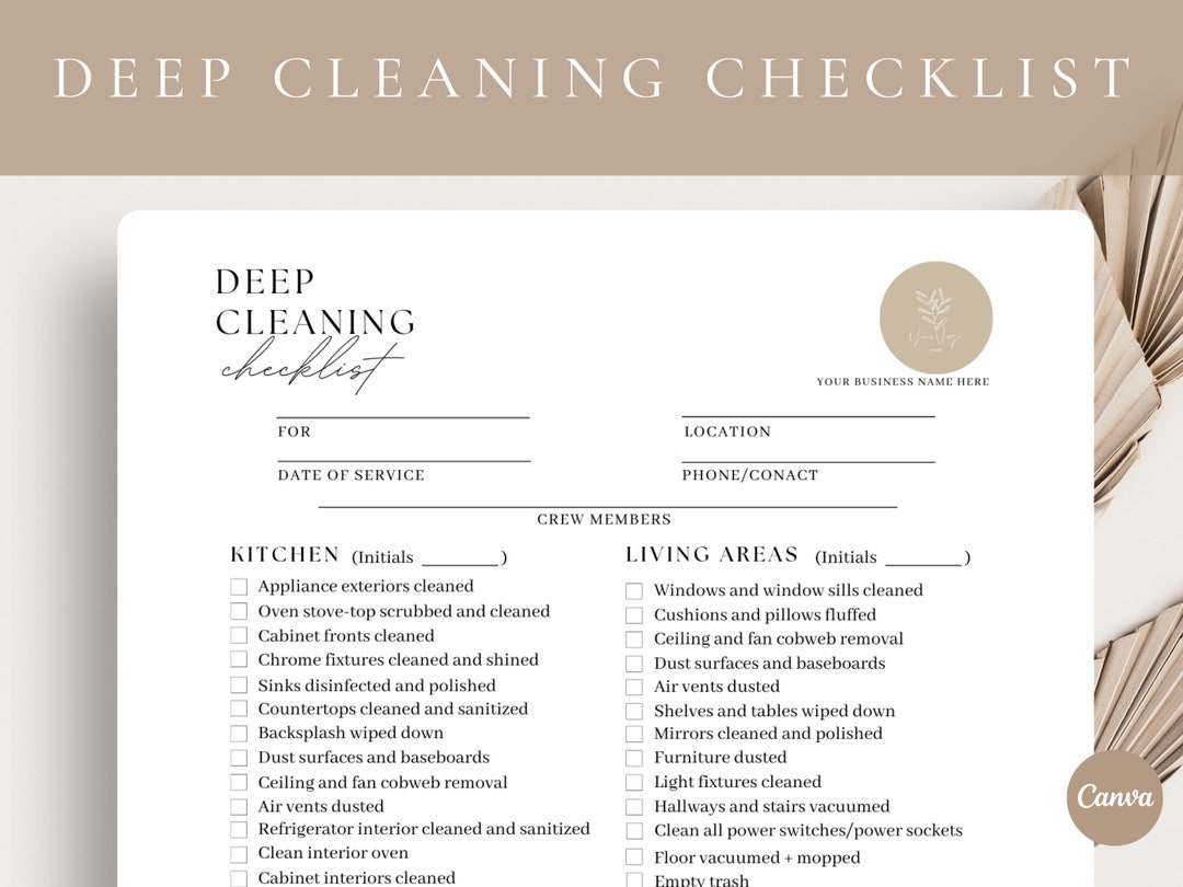 Professional Residential Deep Cleaning Checklist,editable House Deep Cleaning Template,deep ...