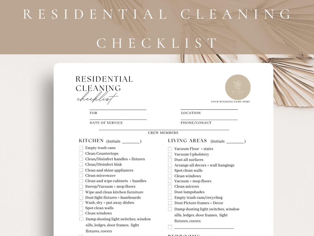 Professional Residential Cleaning Checklist, Editable House Cleaning ...