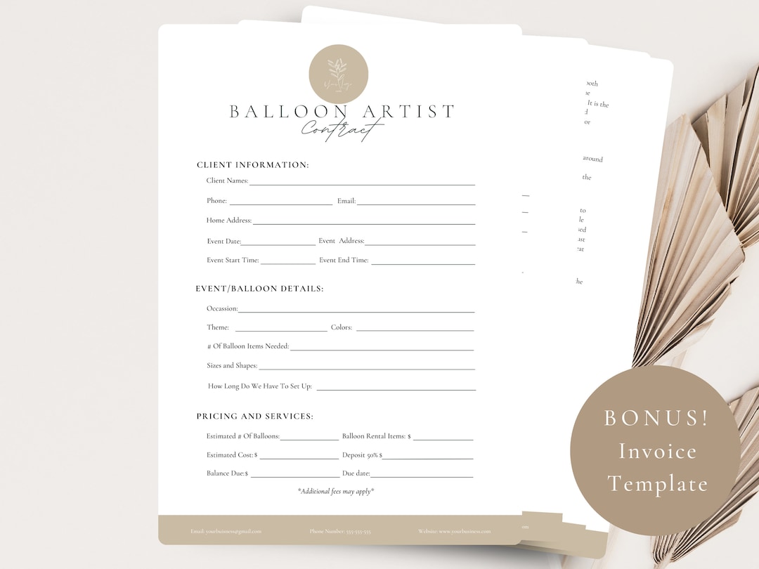 Professional Editable Balloon Artist Contract Template,balloon Decor ...