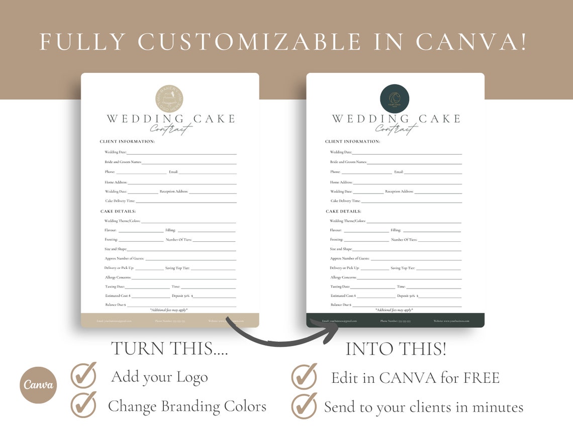 Editable Wedding Cake Contract Templatewedding Cake - Etsy