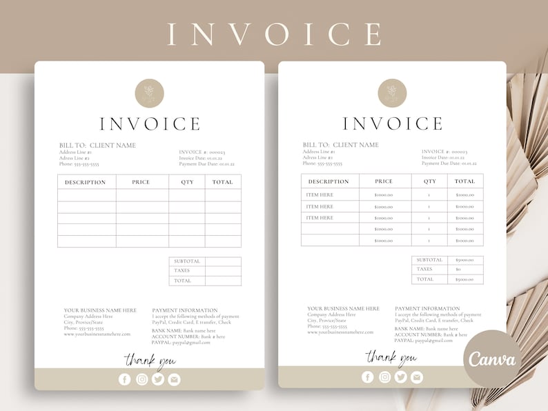 EDITABLE Invoice Invoice Template Business Invoice - Etsy