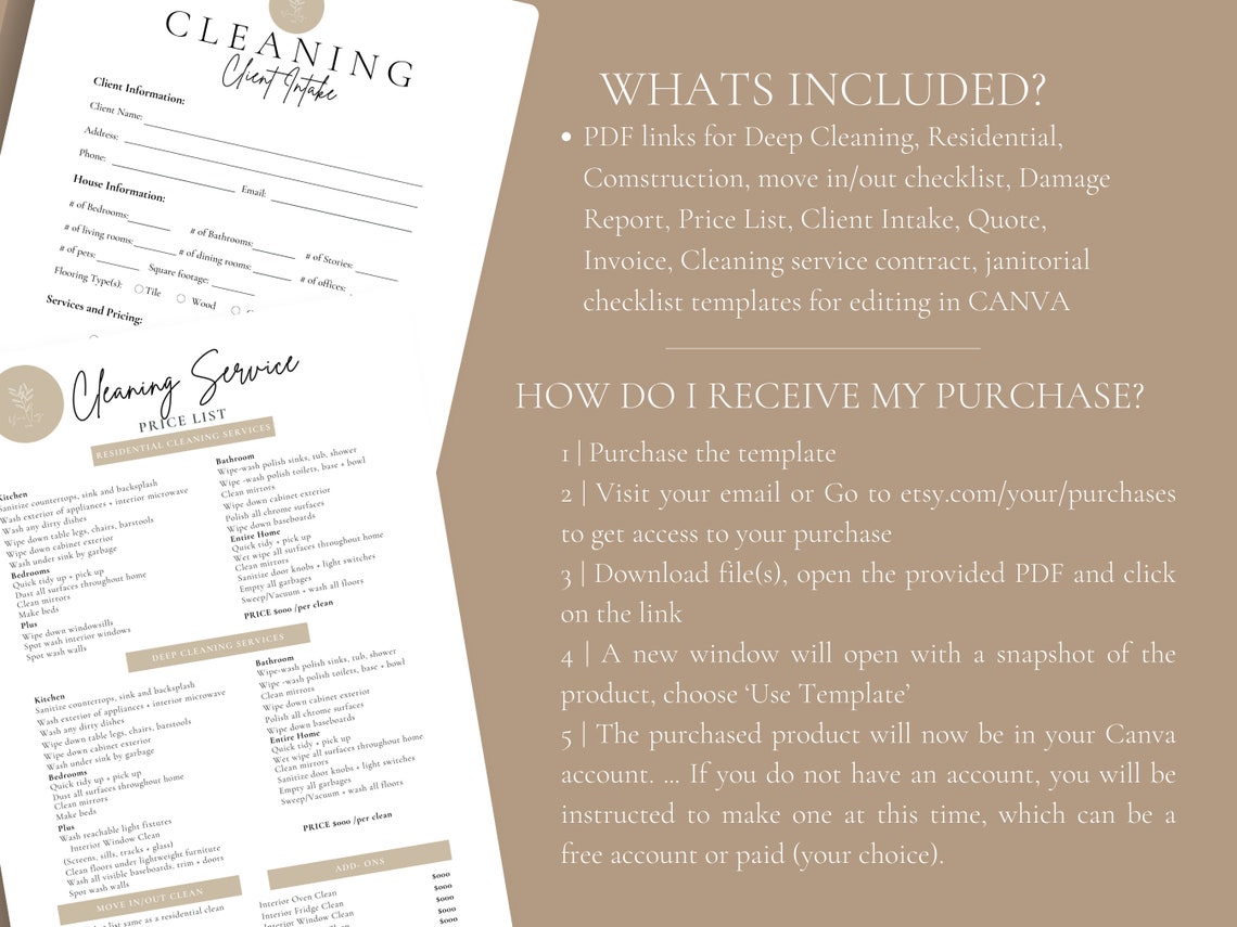 EDITABLE Cleaning Service Contract Bundle Maid Forms CANVA - Etsy