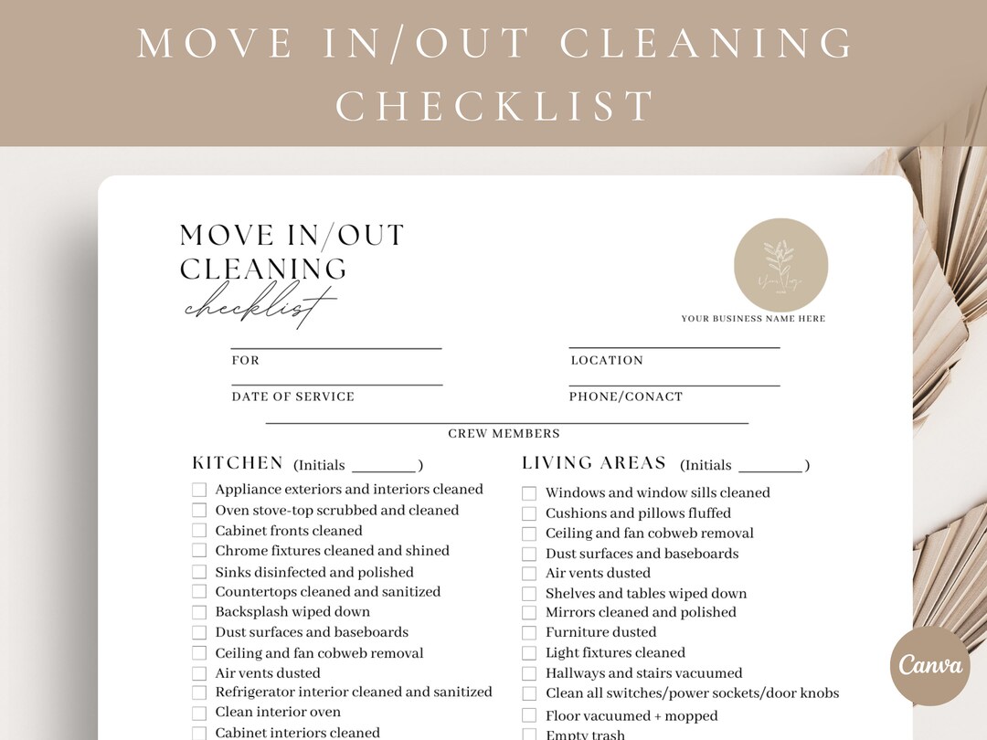 Professional Move In/out Cleaning Checklist,editable House Moving ...