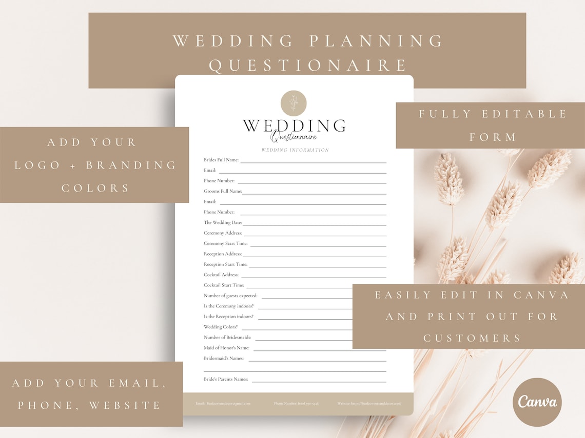 Professional Wedding Planner Client Questionnaire and Welcome - Etsy