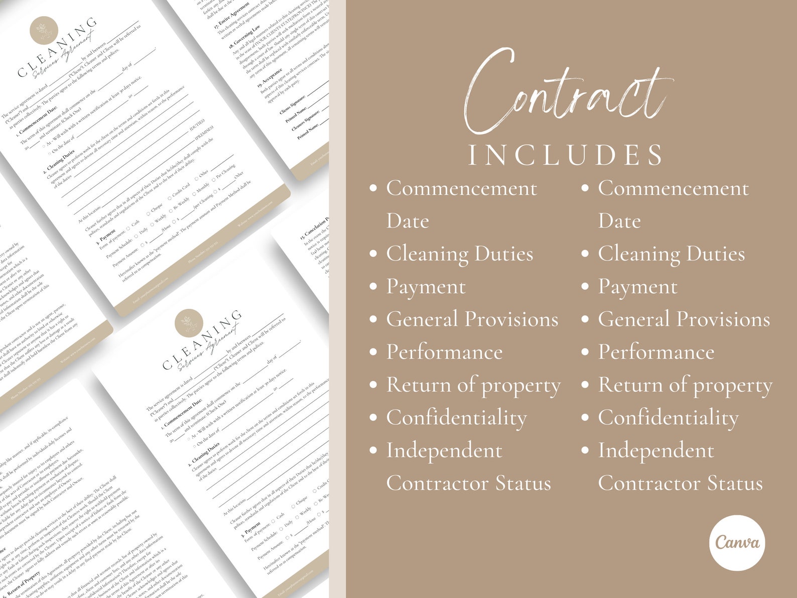 EDITABLE Cleaning Service Contract Bundle, Maid Forms CANVA Template ...