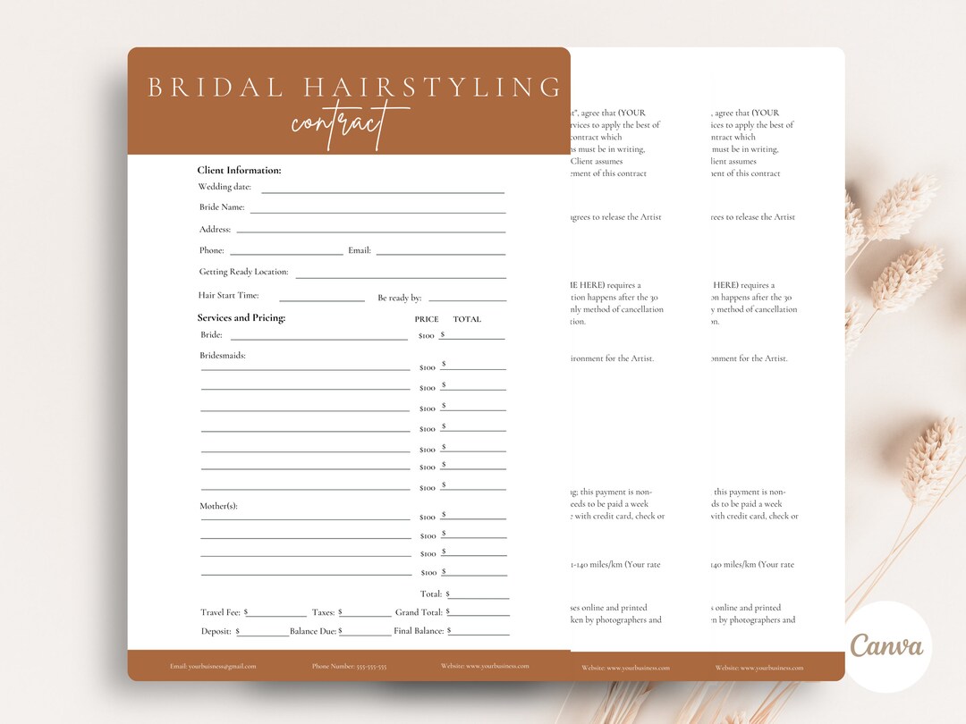 Bridal Hair Contract Template,wedding Bridal Party Salon Services ...