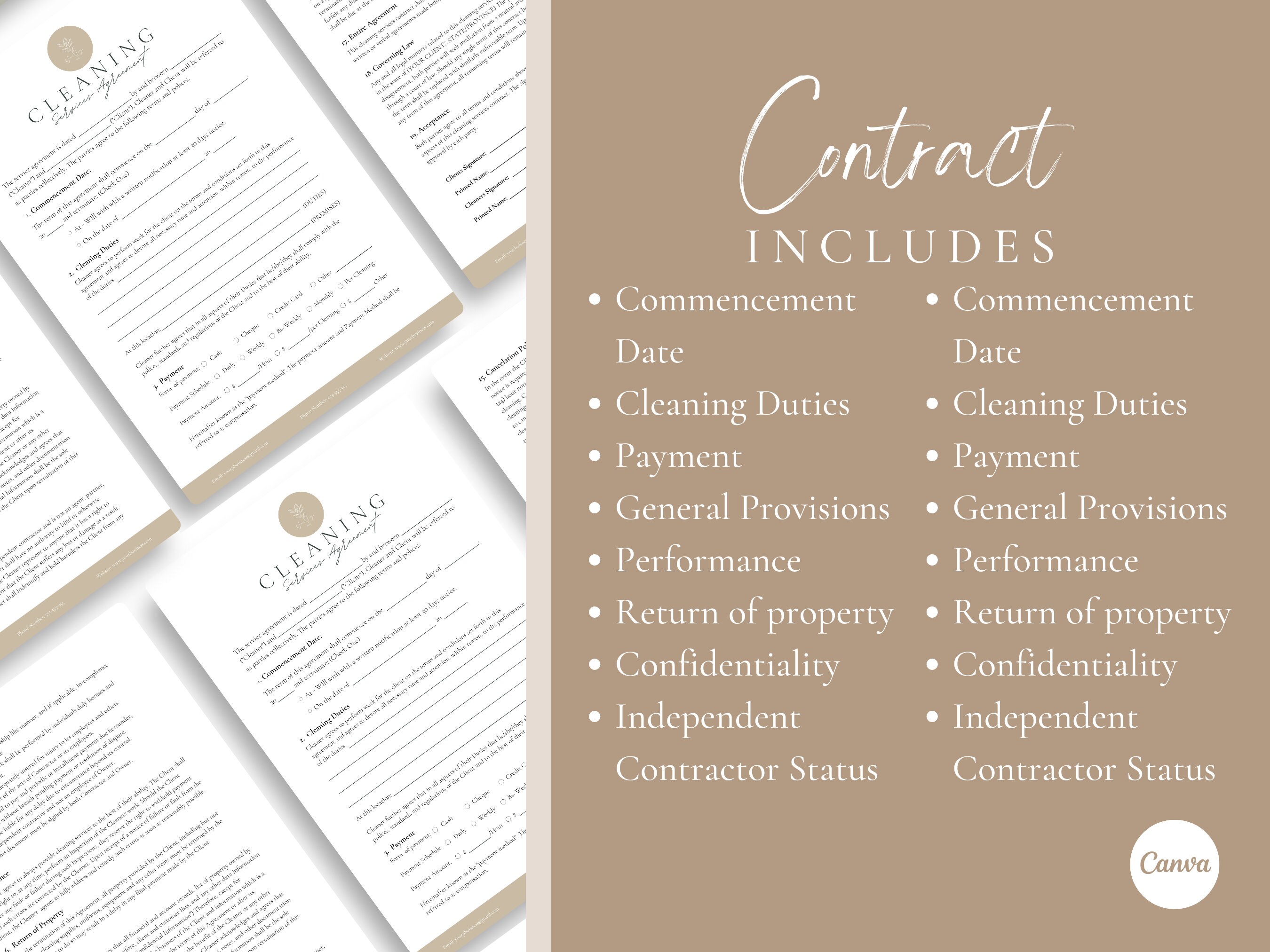 EDITABLE Cleaning Service Contract Bundle Maid Forms CANVA - Etsy