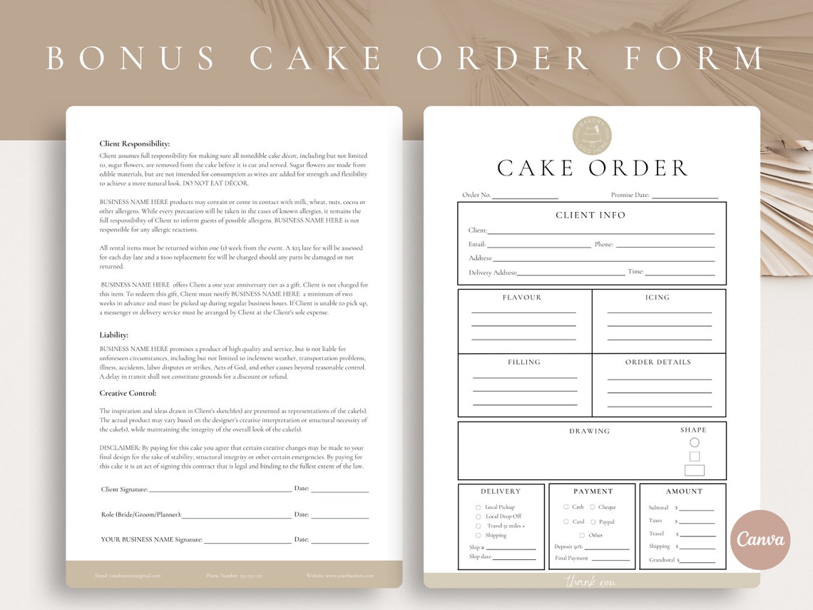 Editable Wedding Cake Contract Templatewedding Cake - Etsy