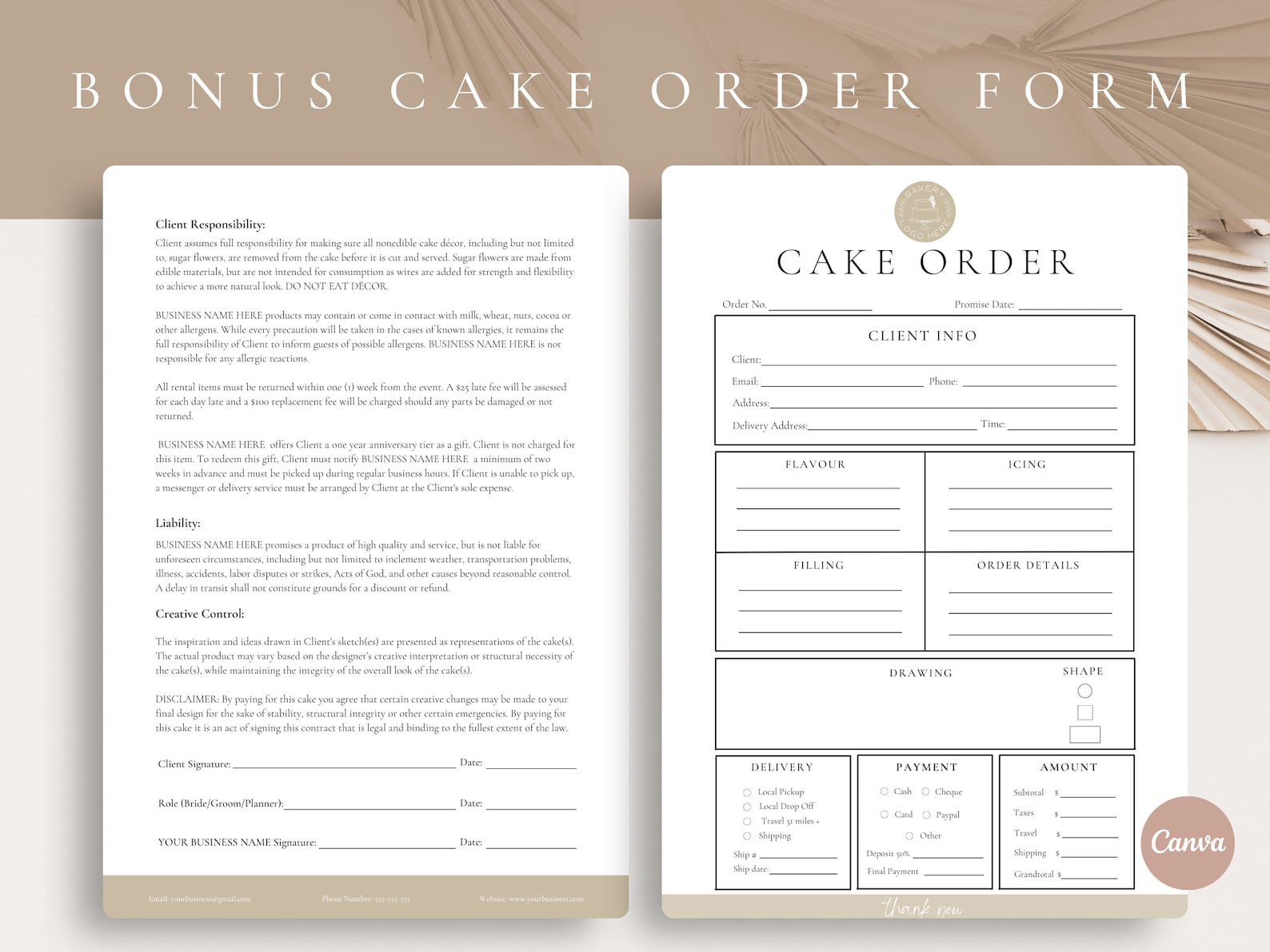 Editable Wedding Cake Contract Template,wedding Cake Order,catering ...