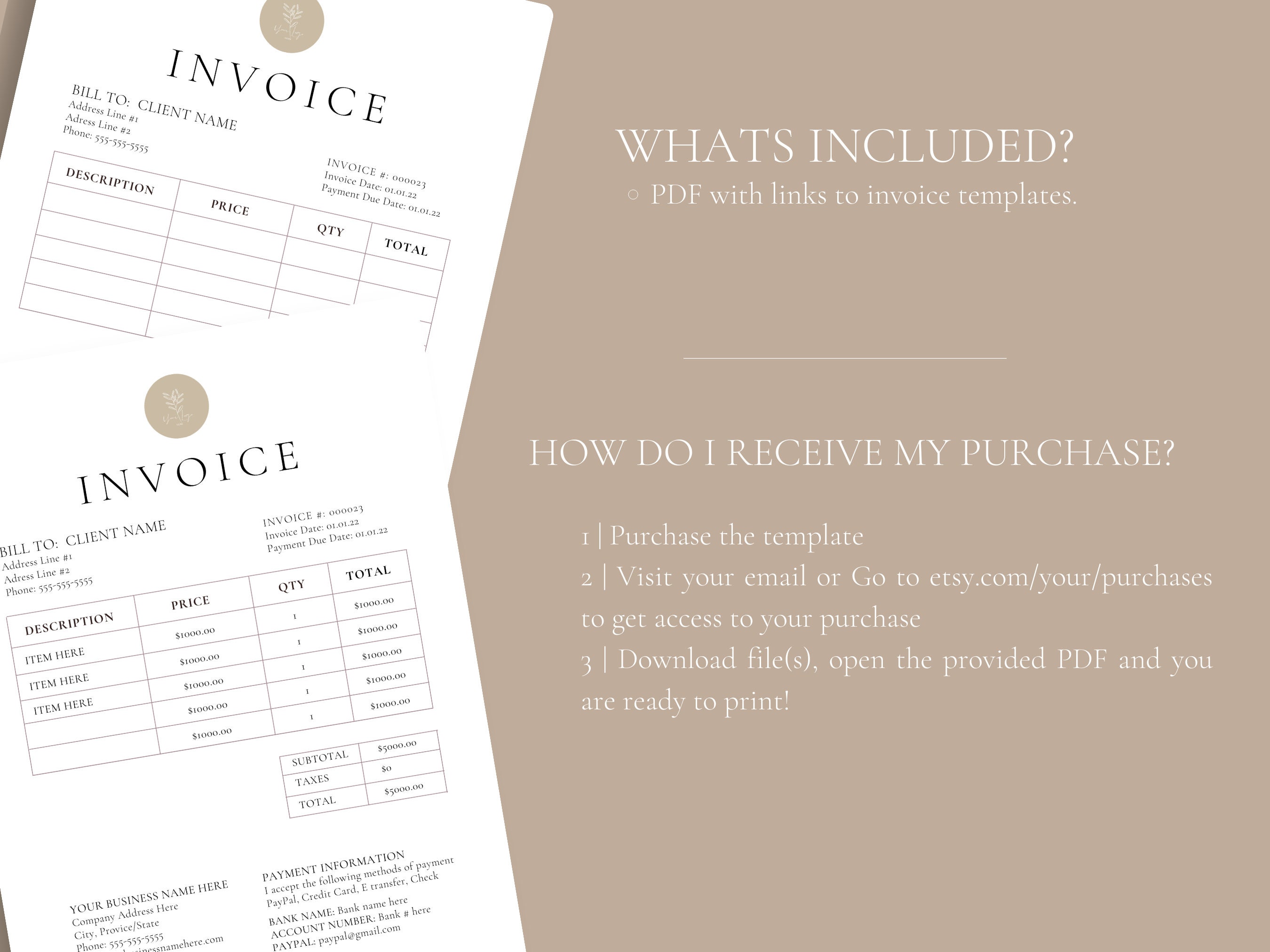 EDITABLE Invoice Invoice Template Business Invoice - Etsy